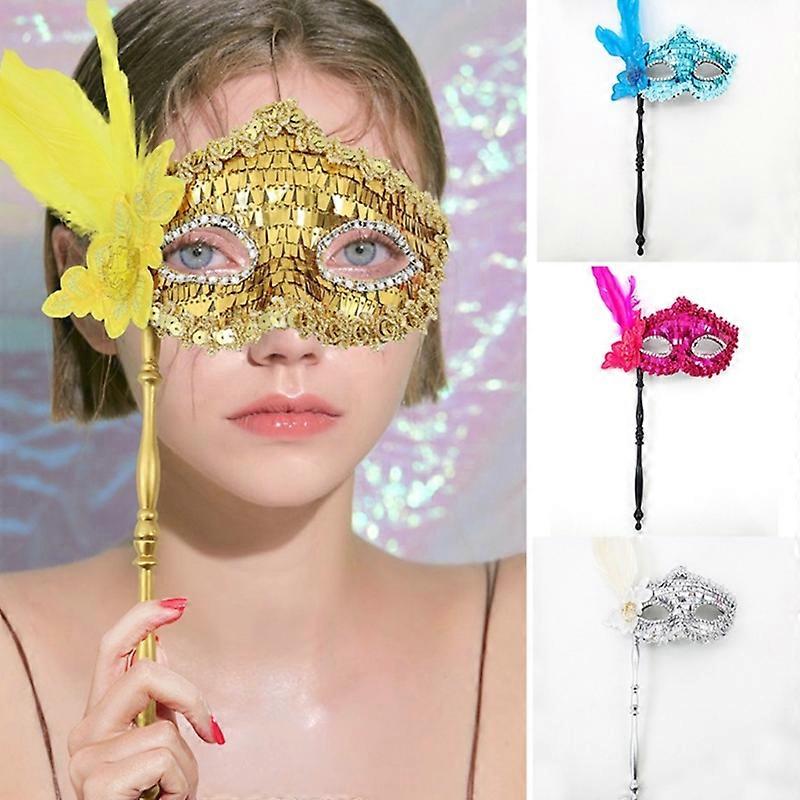 Masquerade Mask with Holding Stick Halloween Party Mask Shiny Sequins ...