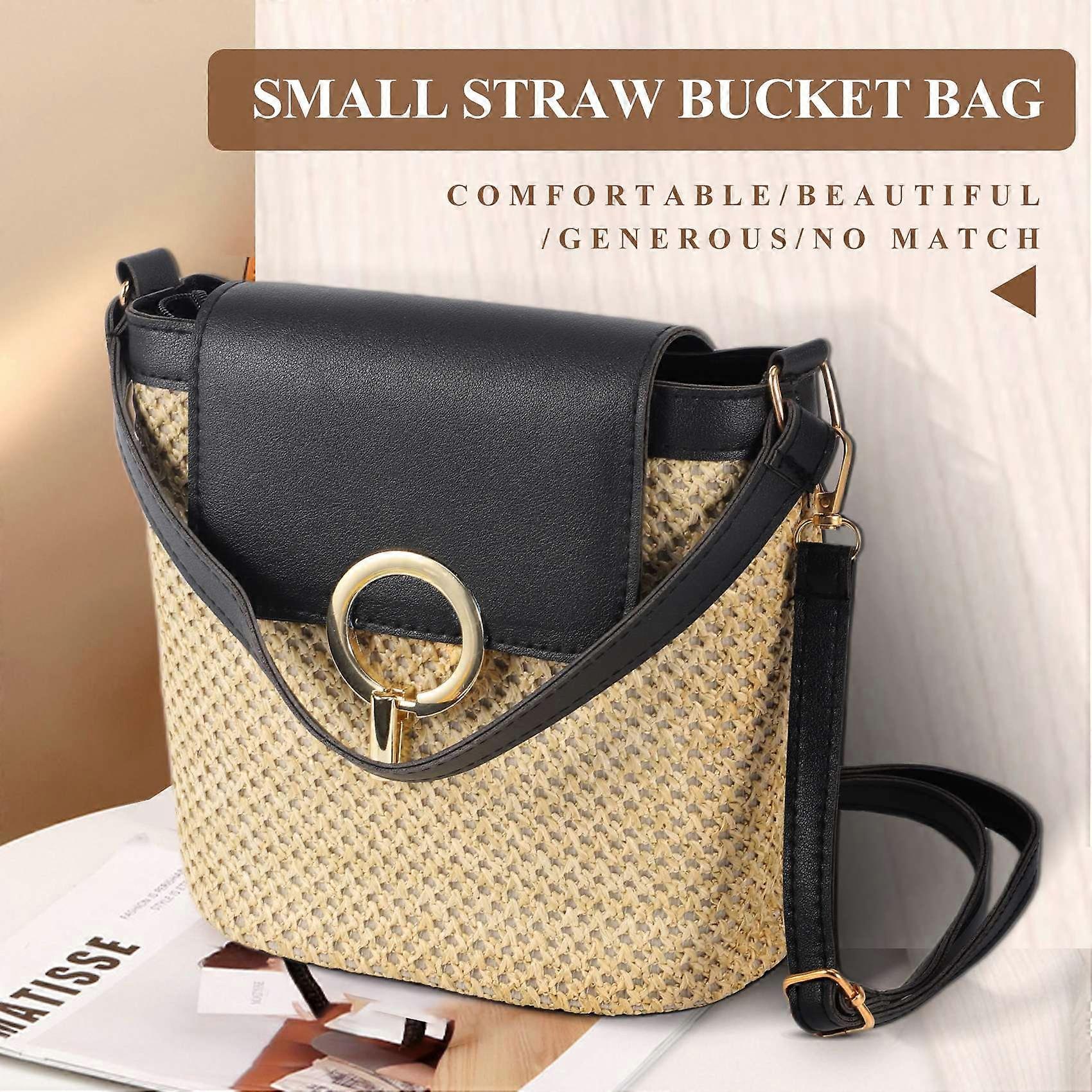 Small Straw Bucket Bags for Women Summer Bags Lady Travel Purses and ...