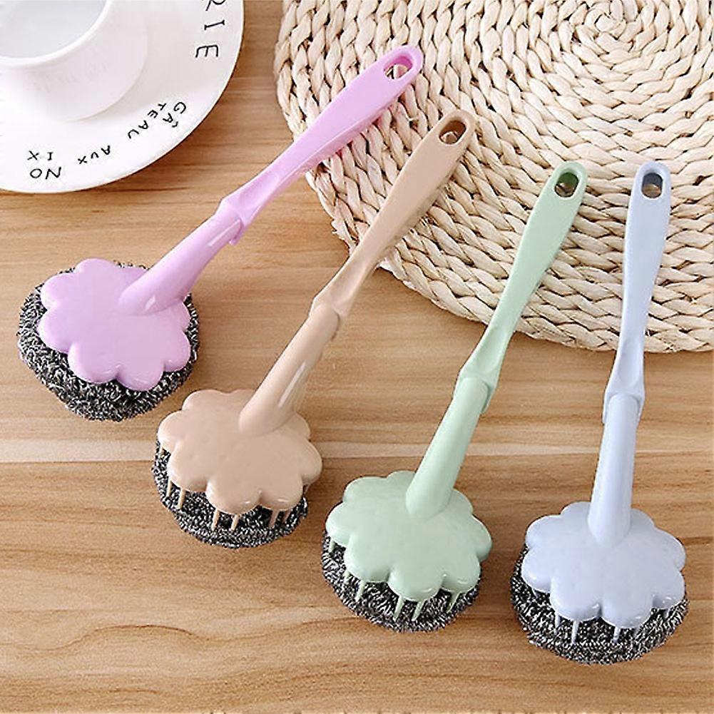 Long Handle Home Kitchen Steel Wire Ball Pot Dish Cleaning Brush ...