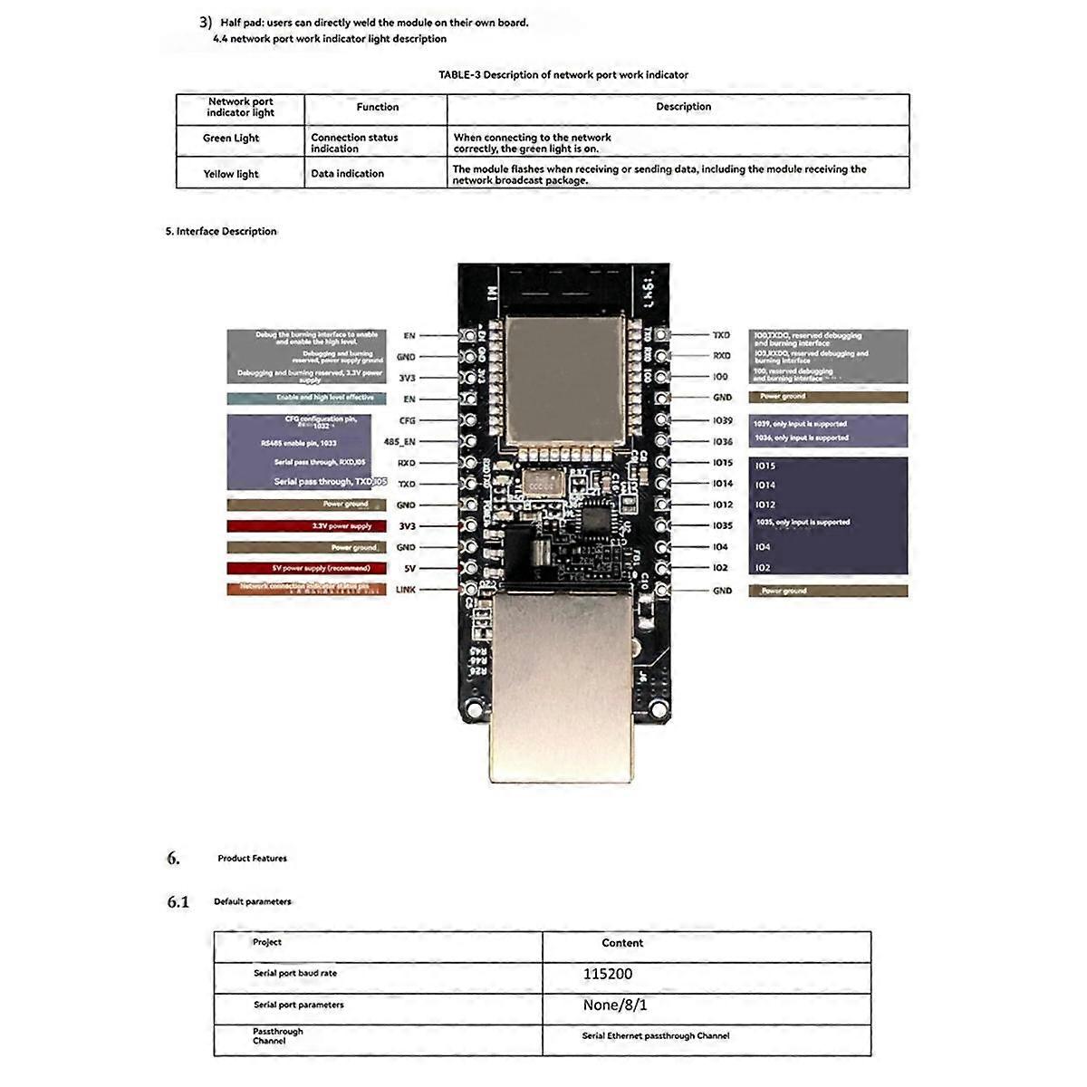 WT32-ETH01 ESP32 Wireless Module Serial Port Networking Bluetooth + WiFi Combo Gateway Module ...