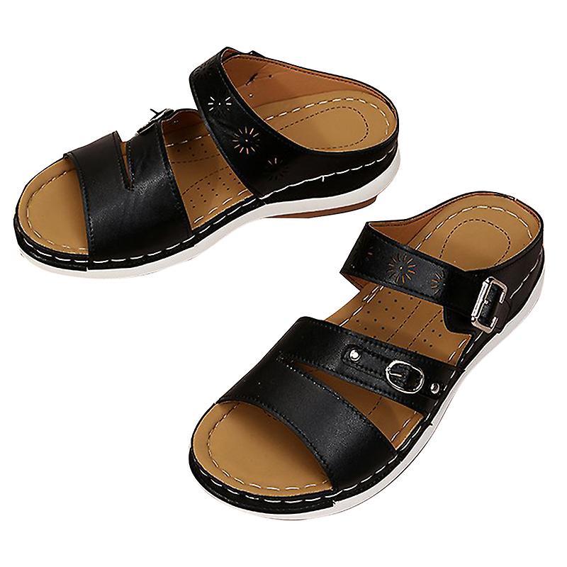 Womens Comfortable Backless Wedge Sandals Beach Cozy Thick Sole ...