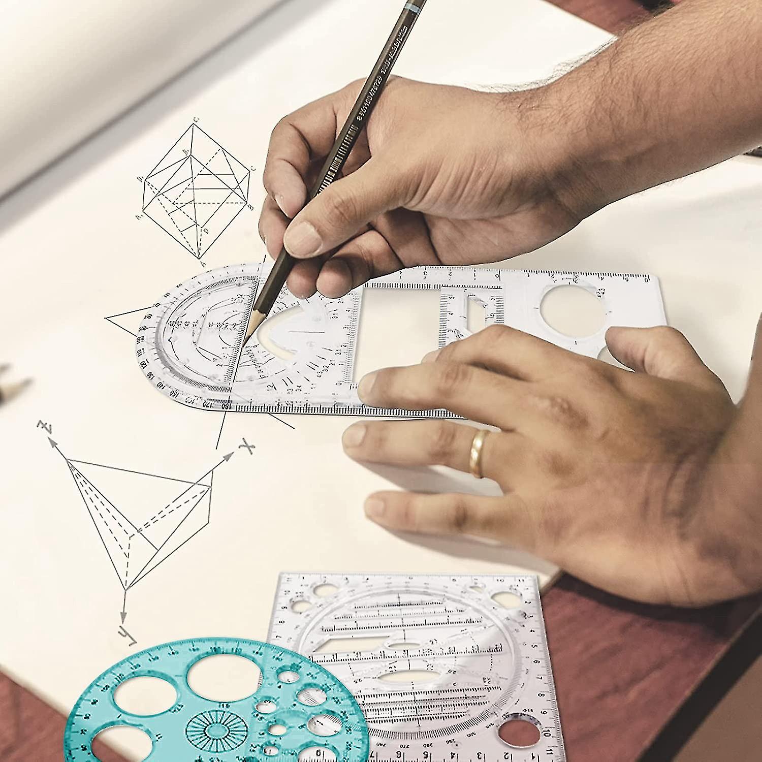 4 Pcs Multifunctional Geometric Ruler Drawing Tools Plastic Ruler Set ...