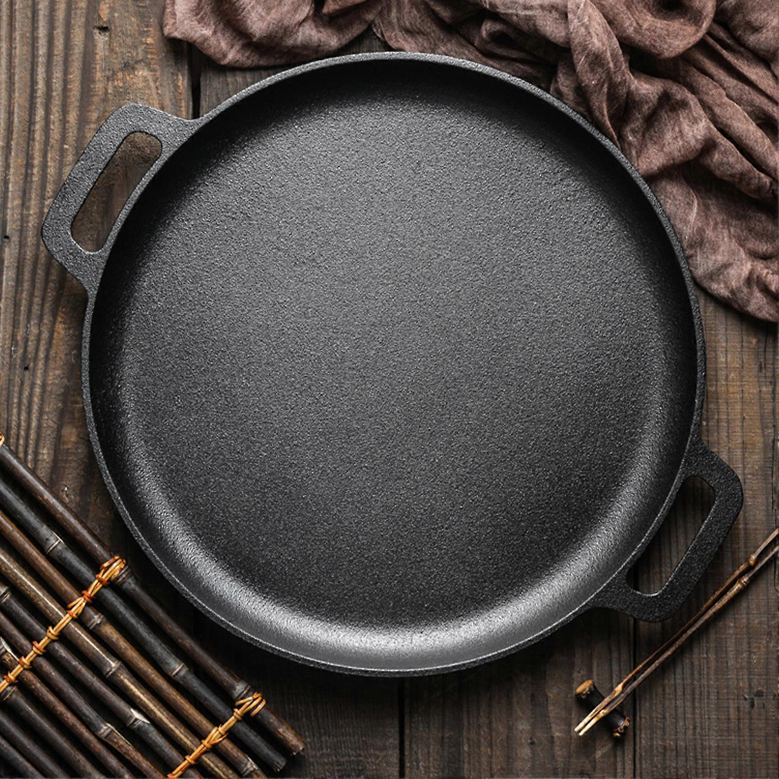 Cast Iron Round Skillet with Double Loop Handles Thick Frying Pan Non ...