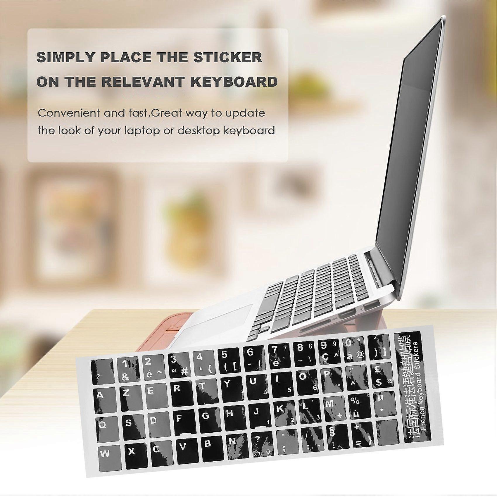 White Letters French Azerty Keyboard Sticker Cover Black for Laptop PC ...