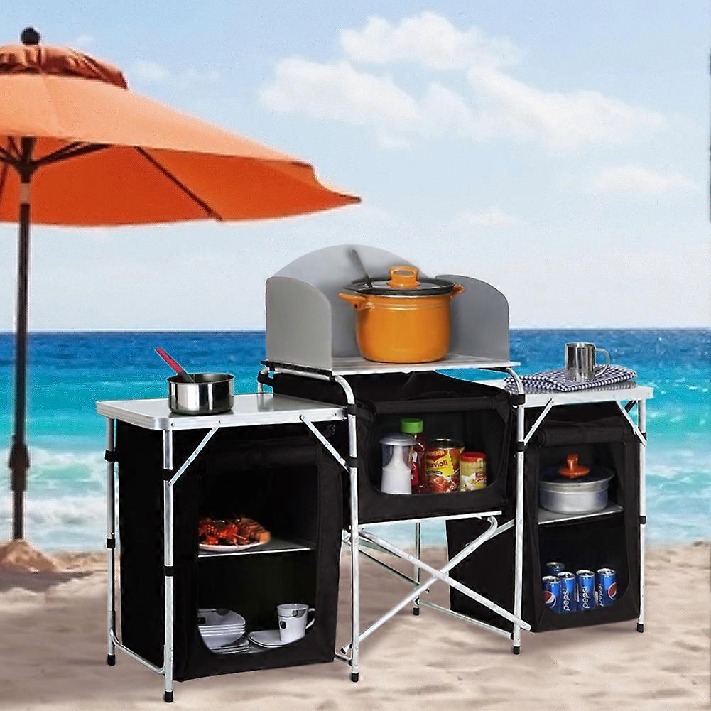 Folding Camping Kitchen Table Unit Double-Sided Worktop | Fruugo UK