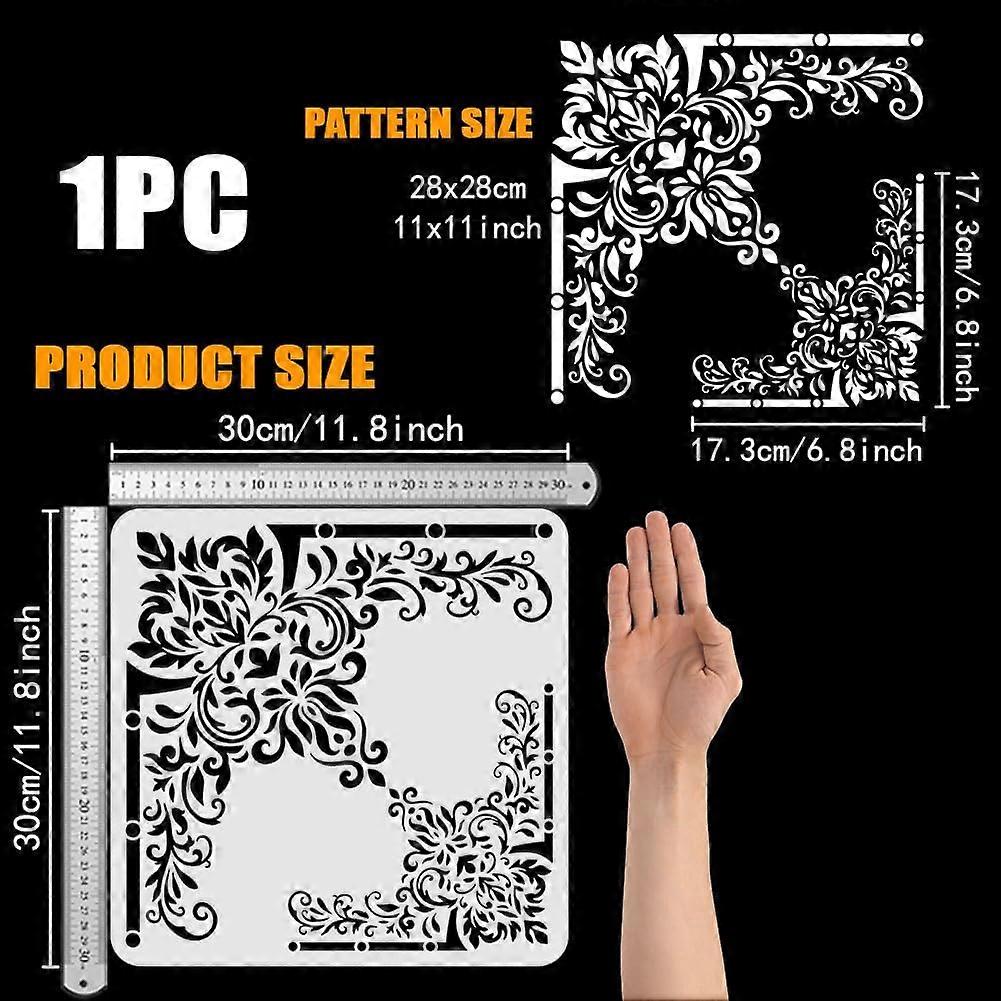 Baroque Border Painting Stencil 11.8x11.8inch Reusable Damask Corner Pattern Drawing Template ...