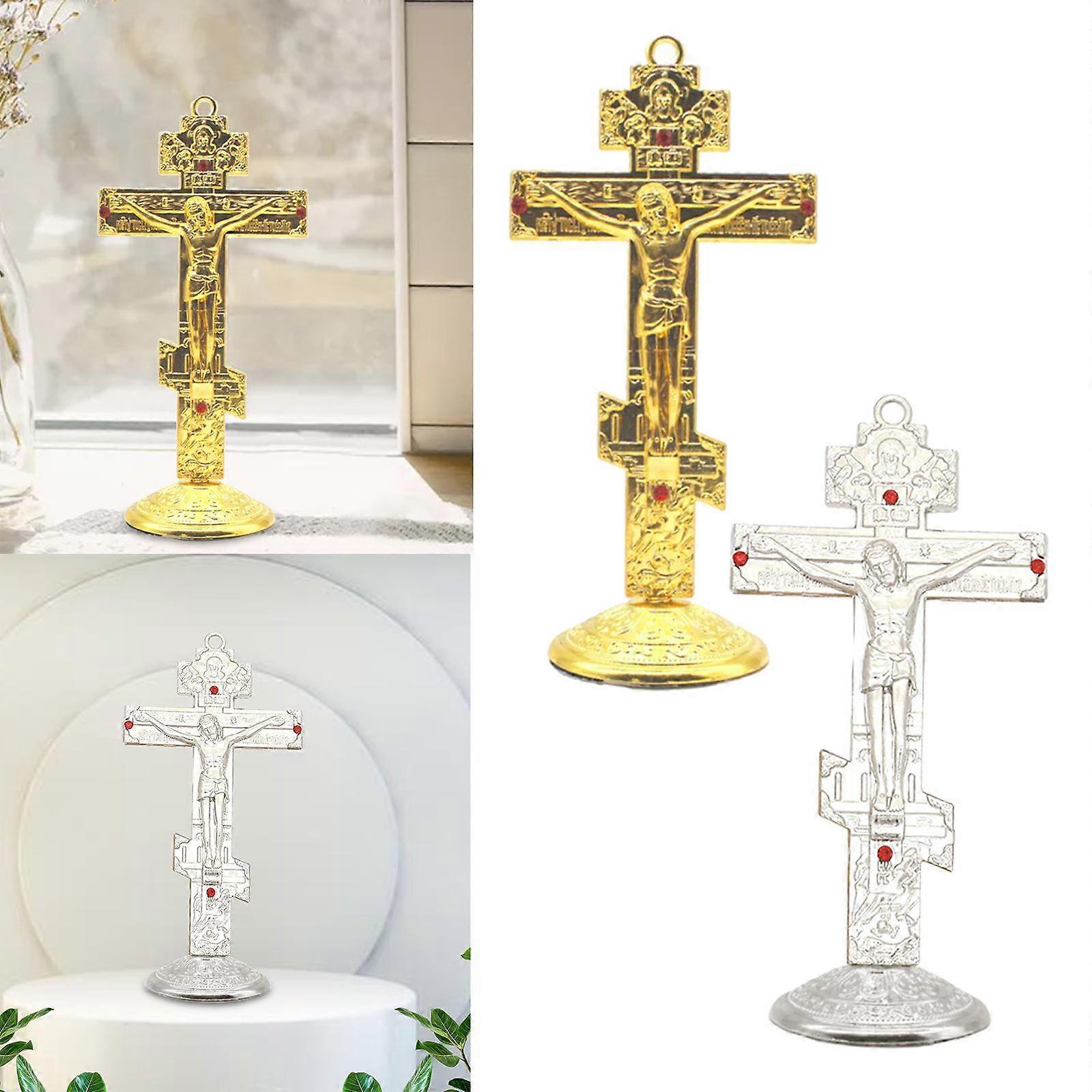 Jesus Cross for Desk Metal with Base Tabletop Ornaments Christian Home ...
