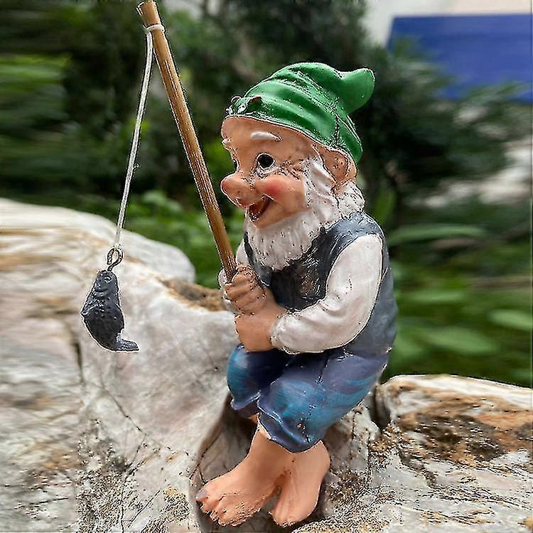 garden Gnome Statue Resin Fishing Dwarf Elf Figurines Ornaments | Fruugo UK