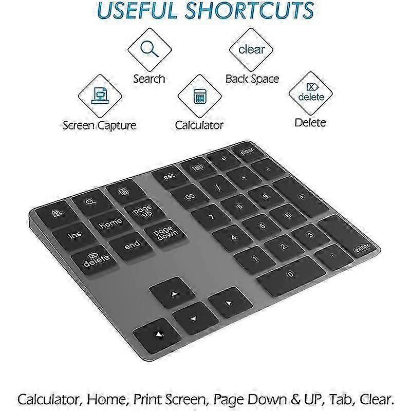 Bluetooth Numeric Keypad, Aluminum Rechargeable 34-keys Wireless Number ...