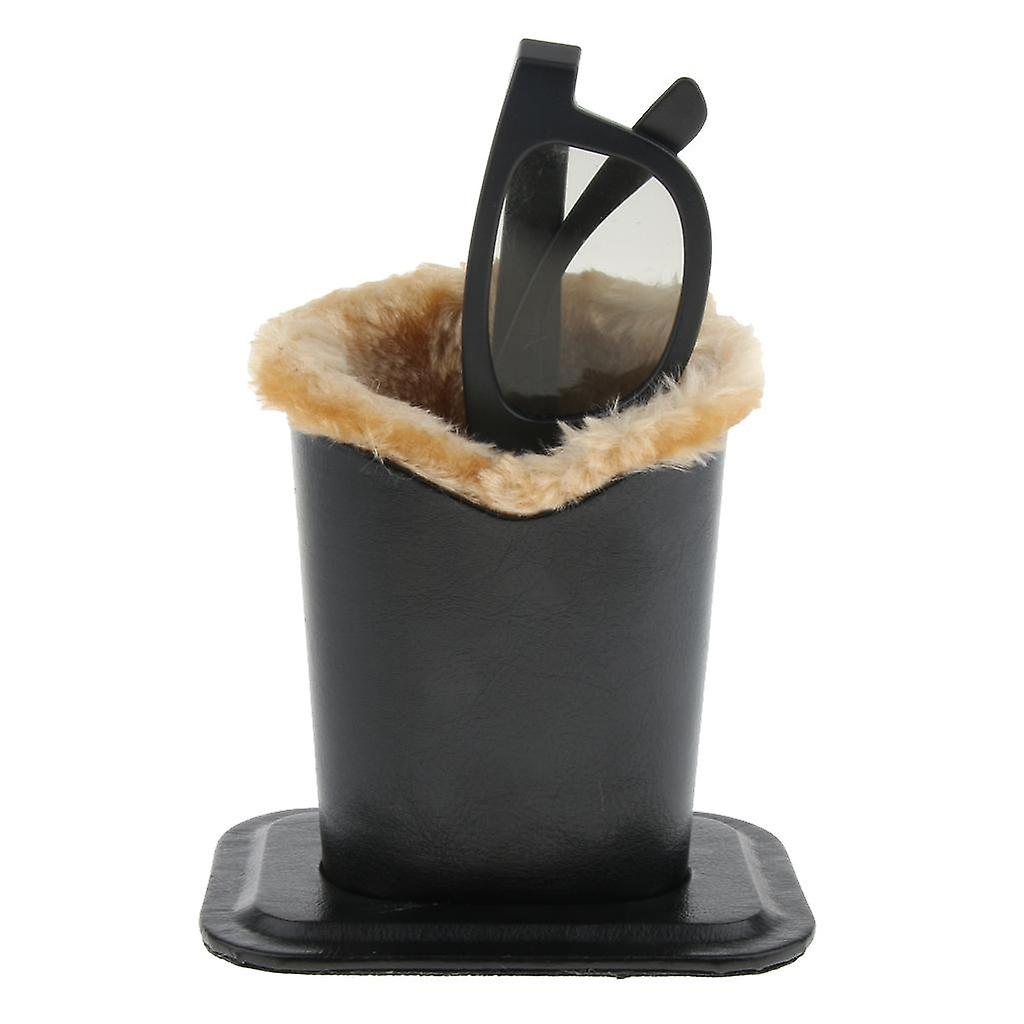 2 Pieces PU Leather Plush Lined Eyeglasses Upright Holder Stand Pen ...