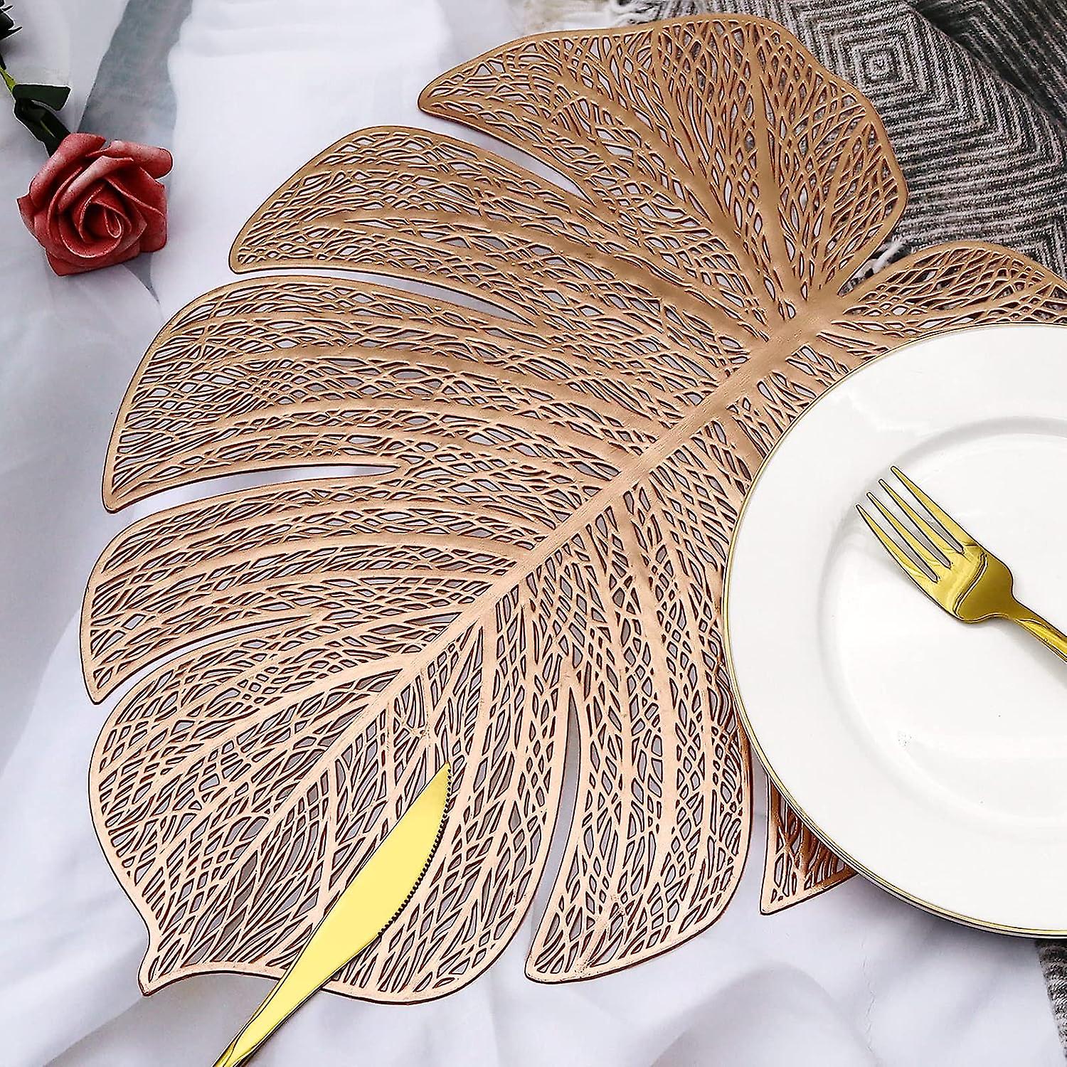 Lot De 6 Sets De Table En Feuille De Rose Dor Set De Table En Vinyle Feuilles Tropicales Set De ...