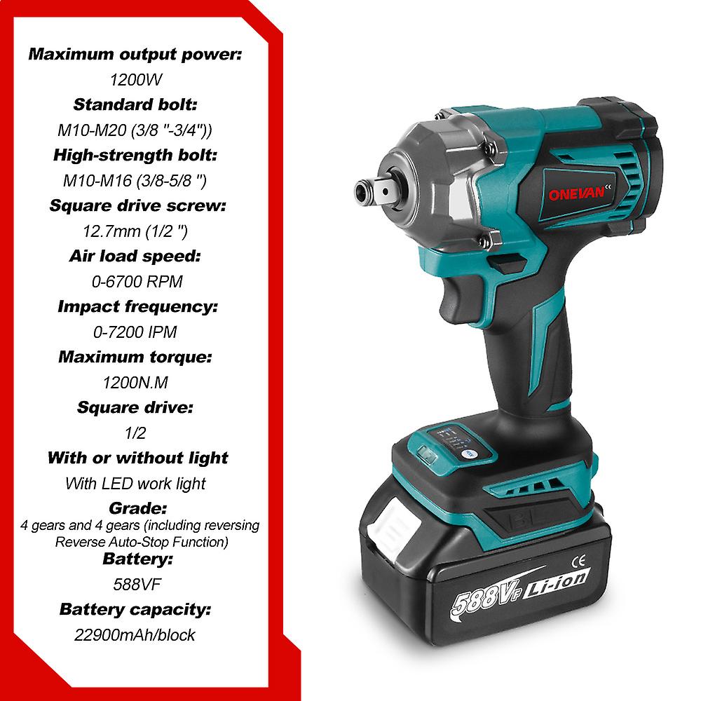 Onevan 1200n.m Brushless Electric Impact Wrench 3 Funtion 1/2 Inch ...