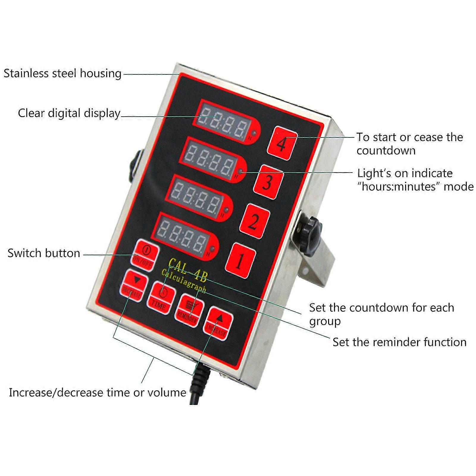 4-channel Commercial Kitchen Timer Countdown Digital Loud Alarm ...