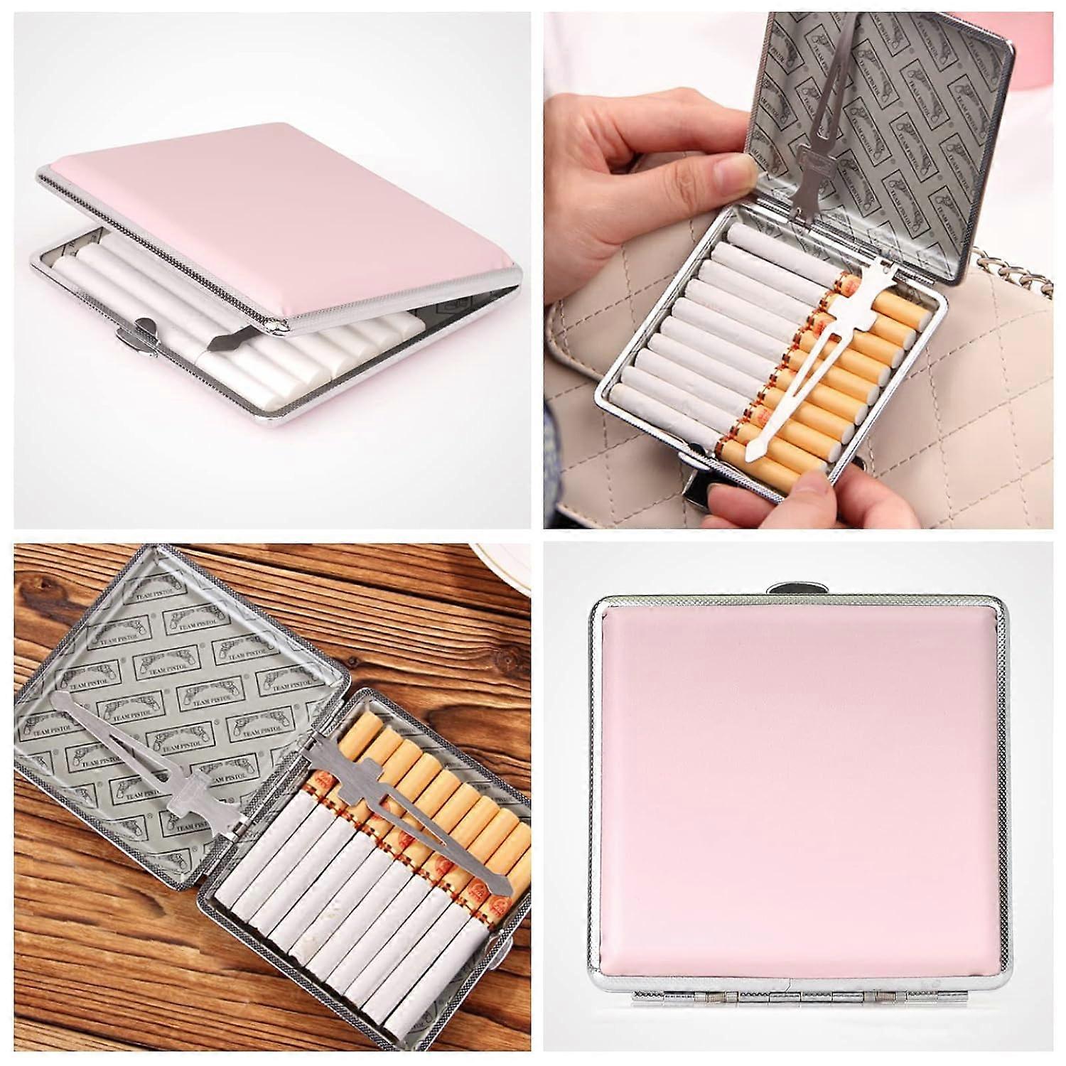 Cigarette Cases for Women- Pink PU Leather Cigarette Case Slim Holds 20 ...