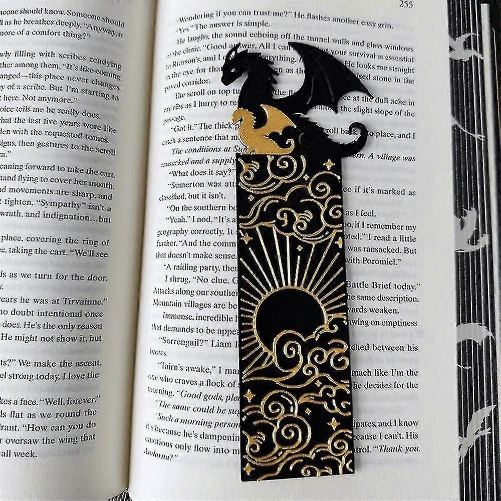 Stylish Bookmark, Black And Gold Dragons With Sun And Clouds Bookmark ...