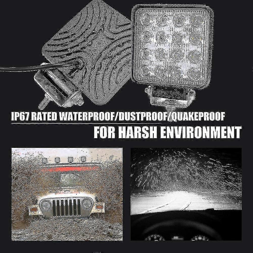 2x 48w Led Work Light, Square Spotlight 12v 24v Long Range Led ...