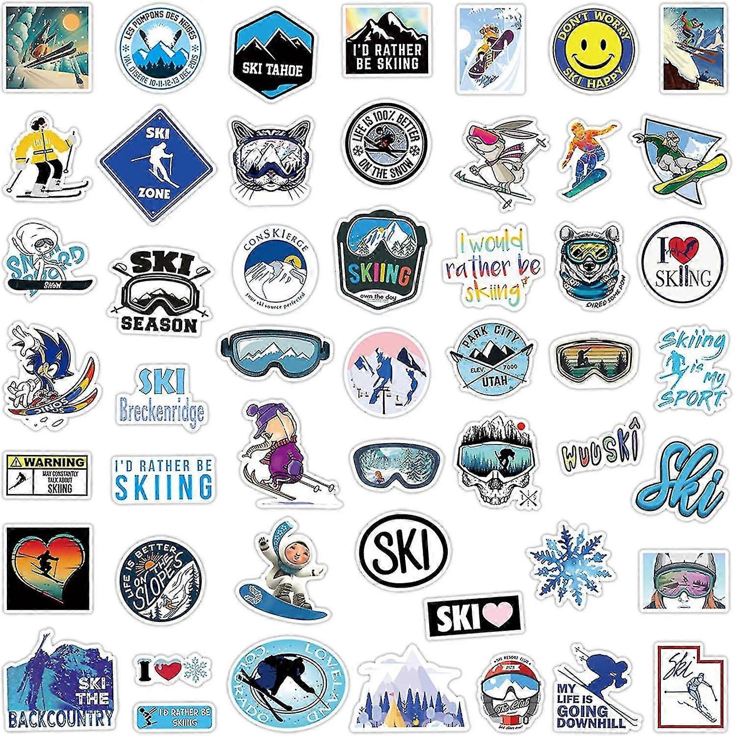 Winter Ski Sticker Pack 50 Pieces Colorful Ski Cartoon Stickers Ski ...
