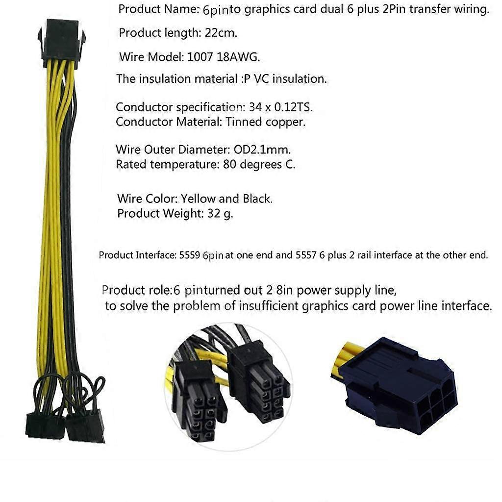 Motherboard Graphics 6 Pin to 8 Pin Adapter PCI Express to 2 x PCIe 8 ...