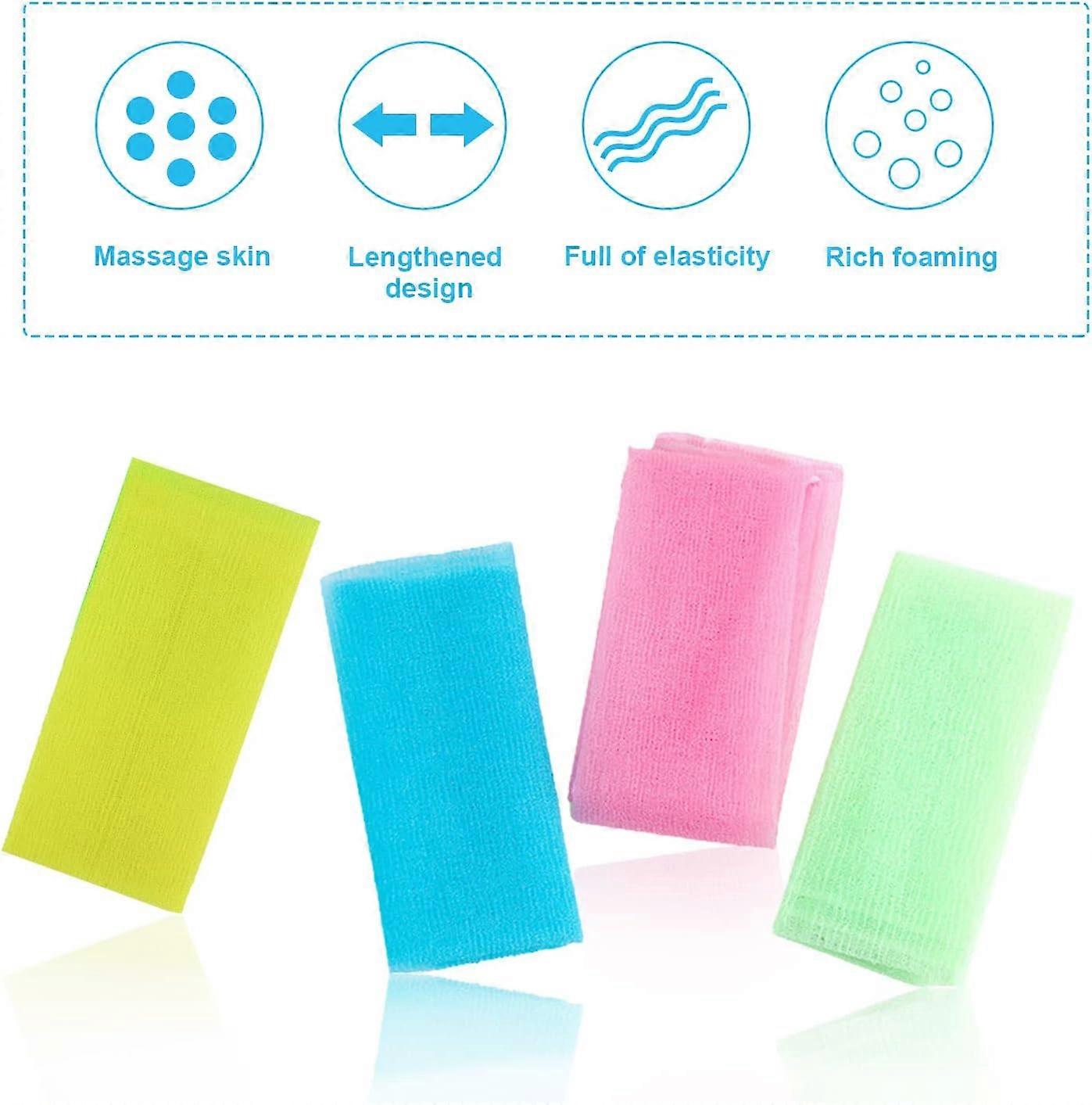 4 PCS Multicolour Nylon Exfoliating Cloth Nylon Scrub Bath Towel, Long ...
