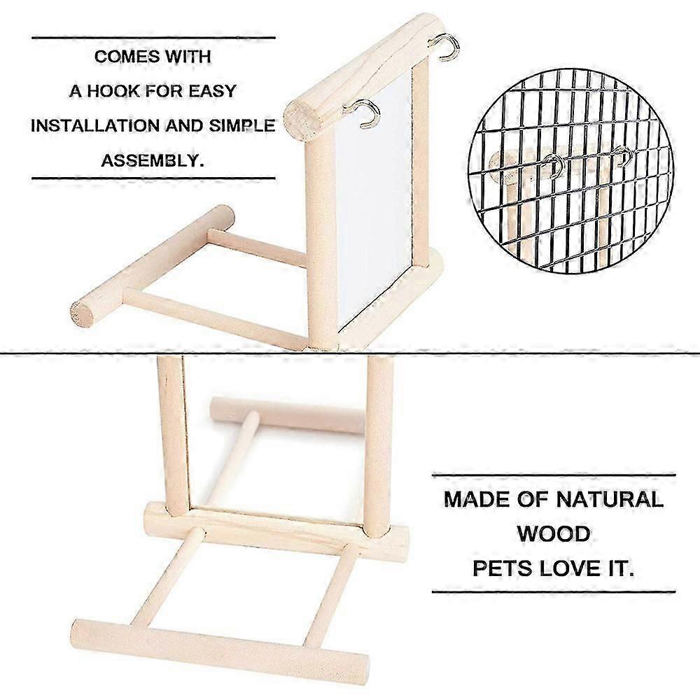 1pc Pet Bird Mirror Wooden Play Toy With Perch For Parrot Budgies ...