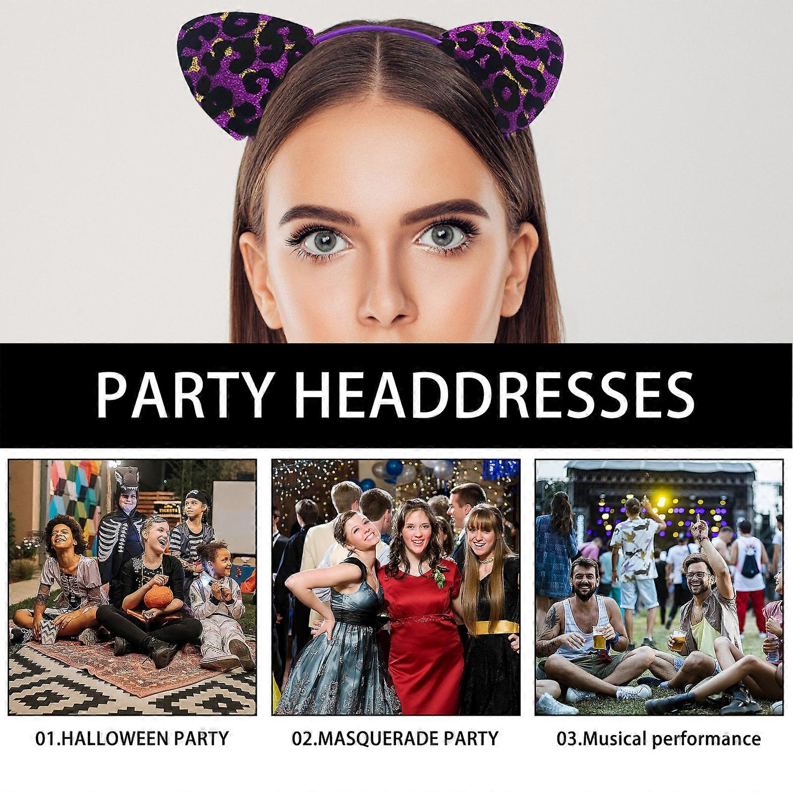 Fashion Leopard Cats Ear Hairband for Adult Women Gold Glitters Cats ...