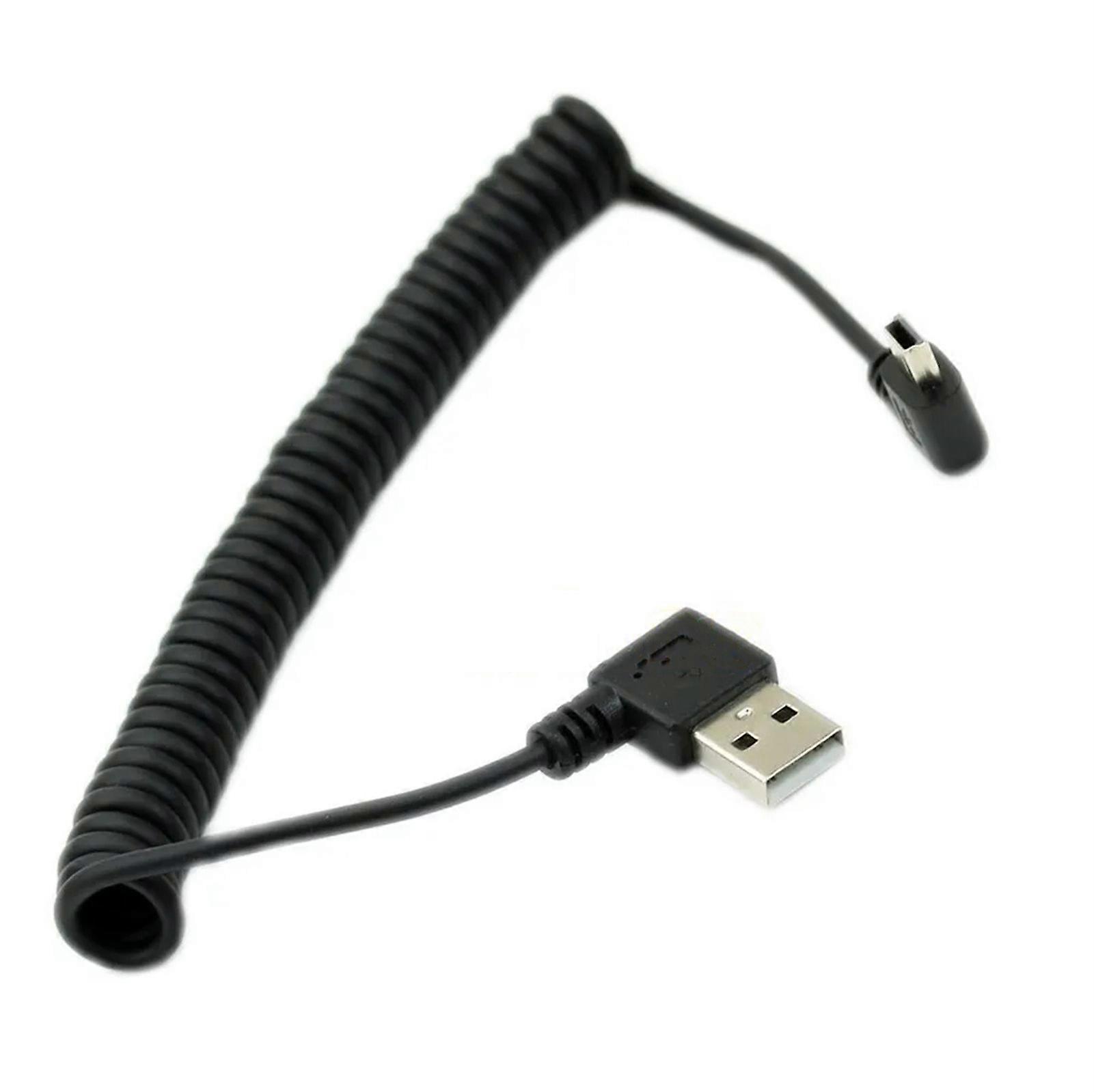Mini USB Coiled Cable Male to Left Angle USB A Male Sync & Charging ...