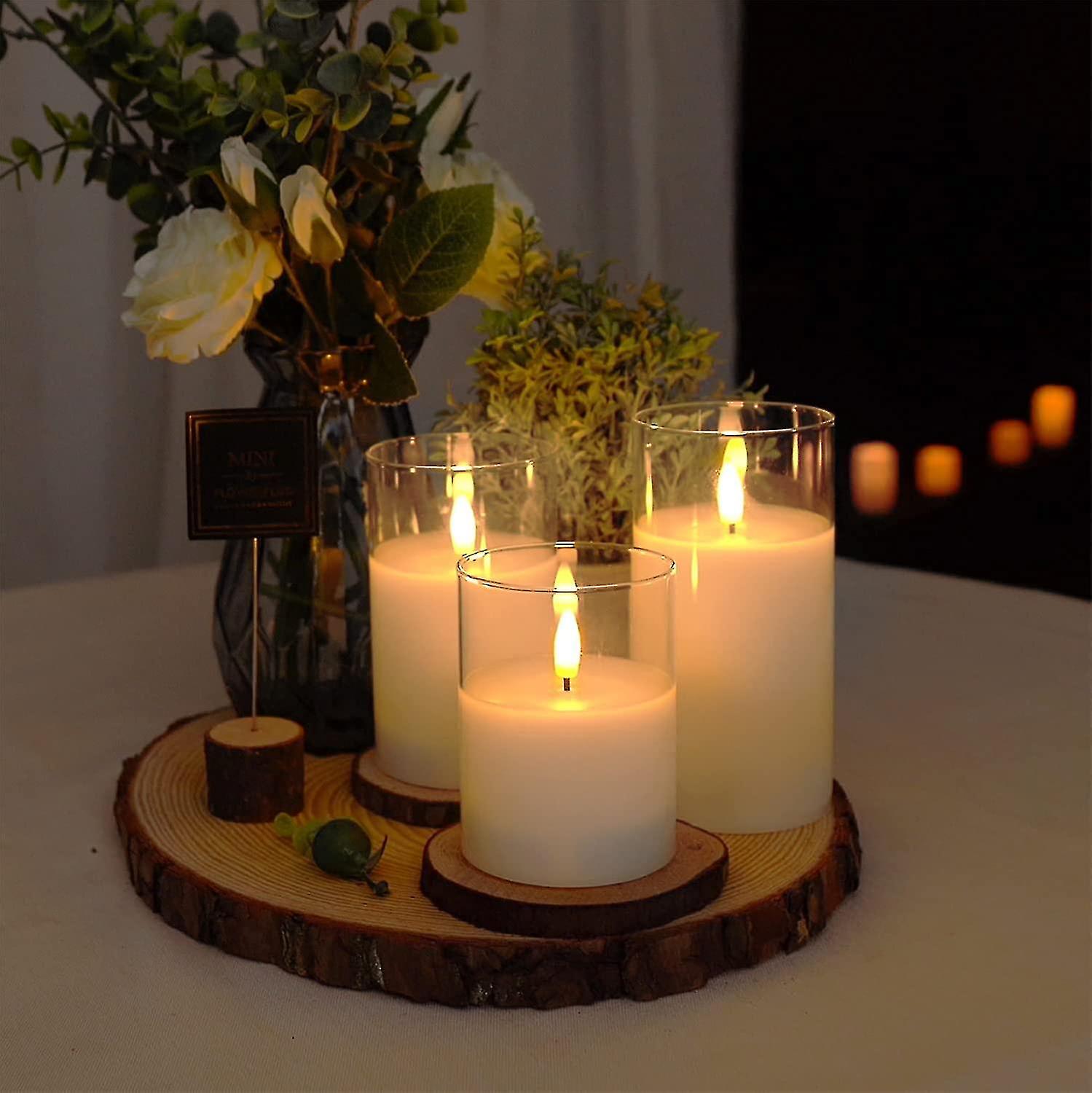 Clear Glass Flameless Candles Battery Orated With Timer, Remote Control ...