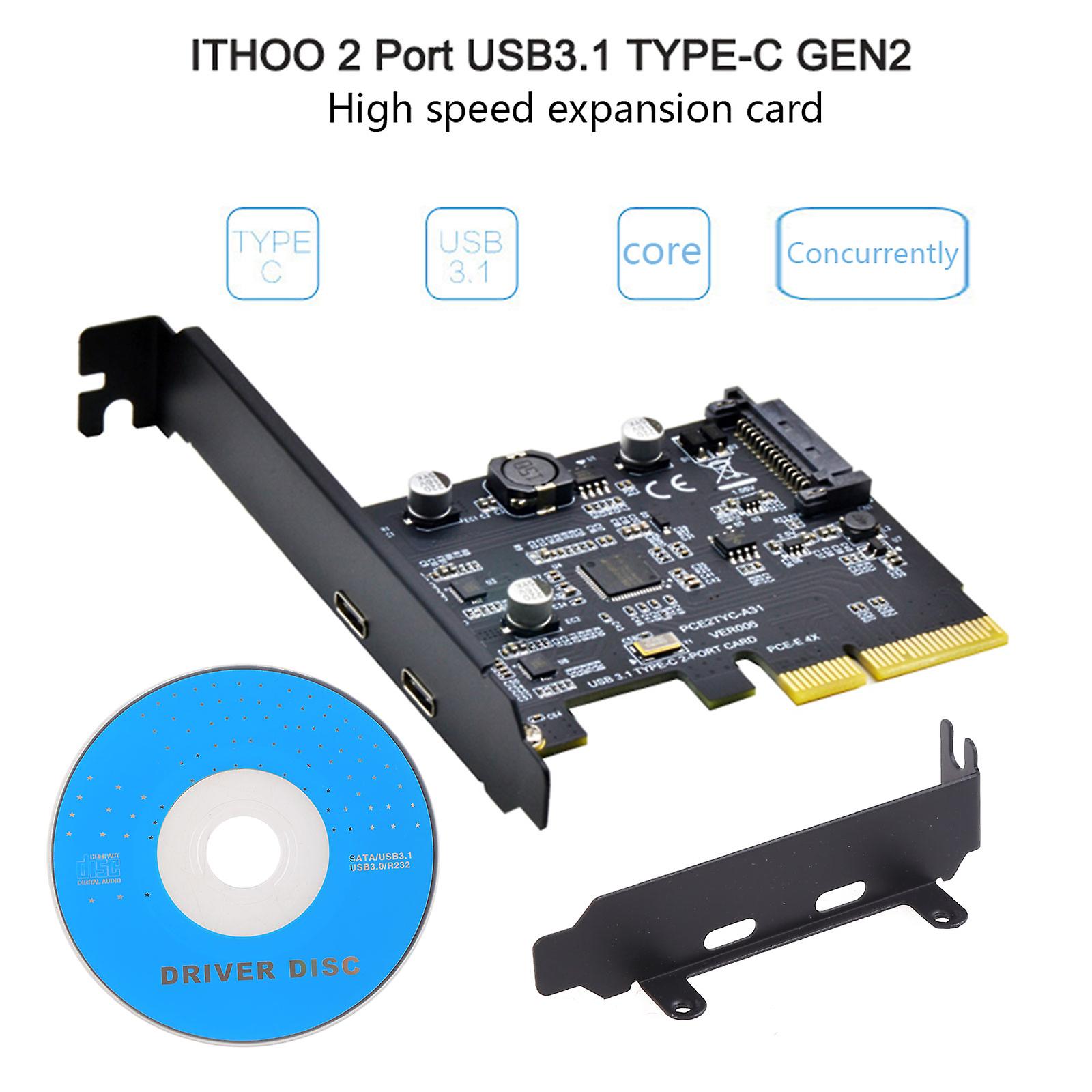 USB 3.1 to 2 Type-C Expansion Card PCI-E 4X to USB 3.1 Gen2 10G USB C ...