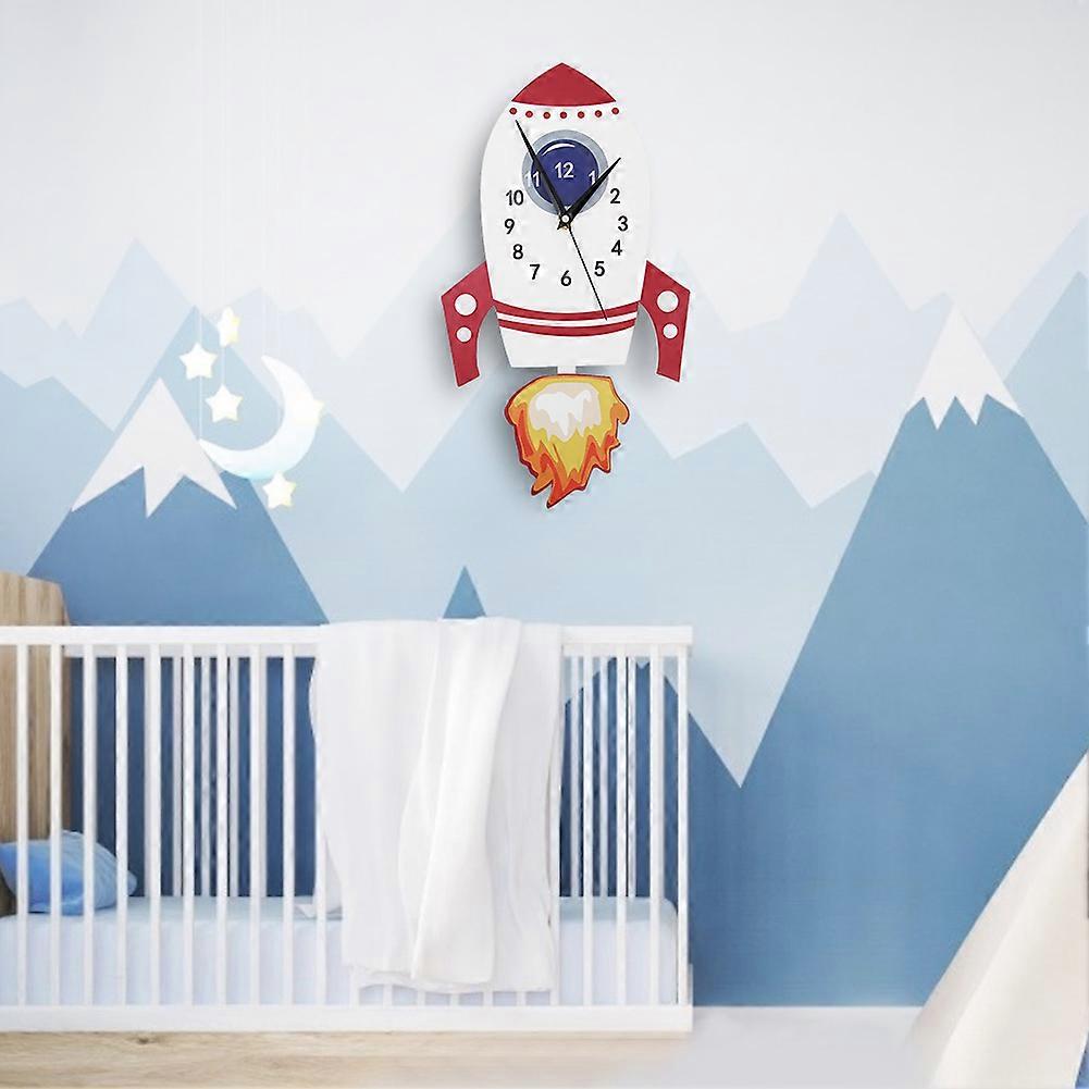 Rocket-Shaped Cartoon Wall Clock DIY Nordic Style Nursery Home Décor ...
