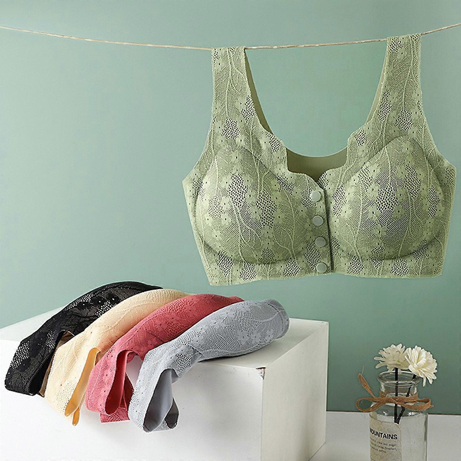 Front Close Button Cotton Bras for Women Wireless Underwire Bra Closure ...