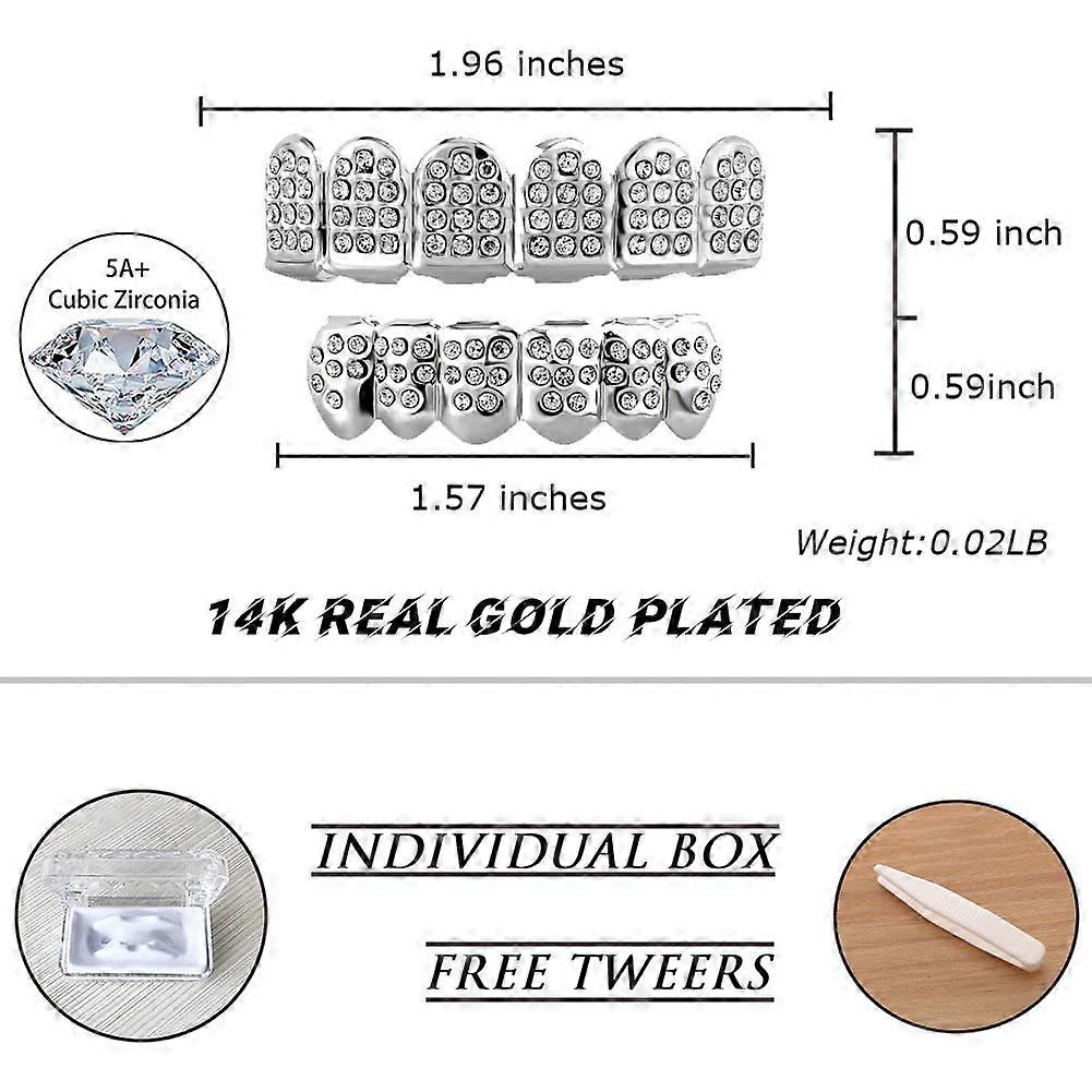 18K Plated Gold Grills Teeth Grillz for Men Women Iced Out Hip Hop ...