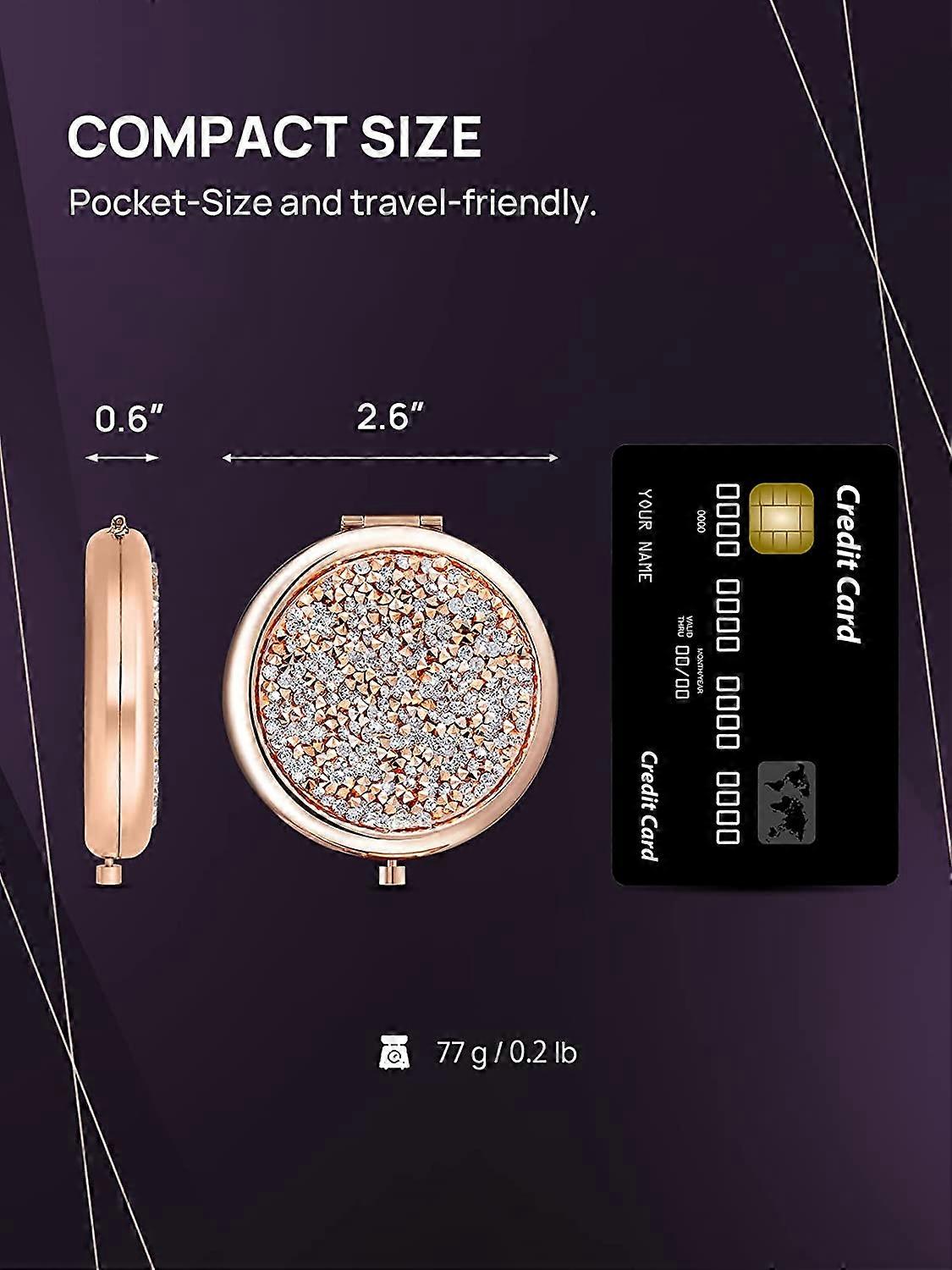 Mirror, mini mixed diamond 1x/3x magnifying round metal pocket vanity ...