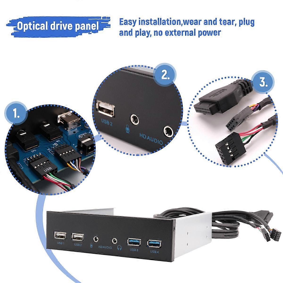 5.25 Inch Desktop PC Case Internal Front Panel USB Hub 2 Ports USB 3.0 And 2 Ports USB 2.0 With ...