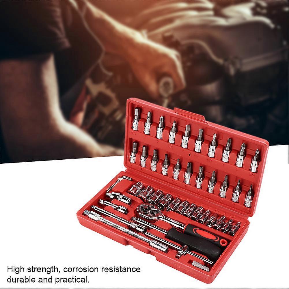 46Pcs/Set Socket Wrench Kit 1/4in Drive Ratchet Metric Garage Car ...