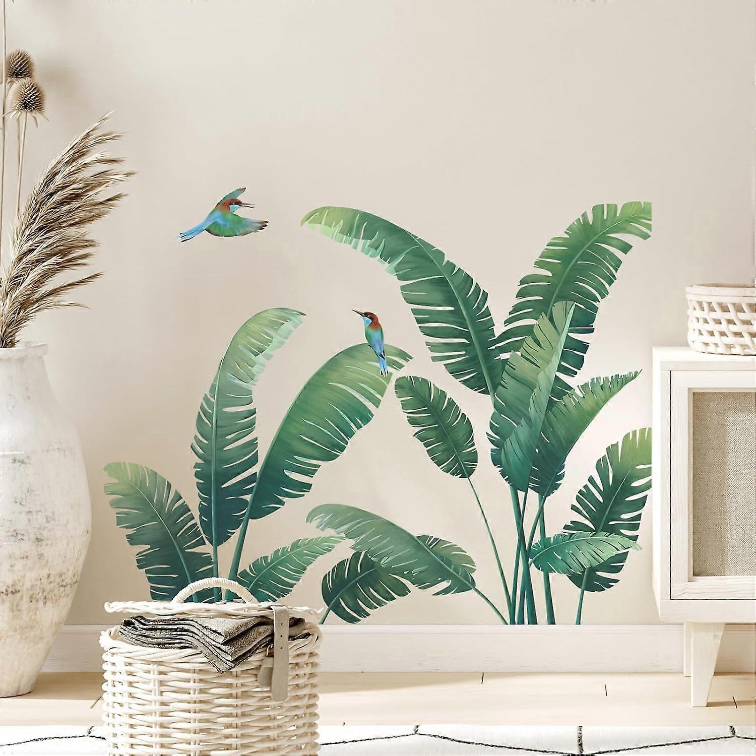 Tropical Plant Wall Stickers Green Palm Leaf Wall Decals Nature Plants ...