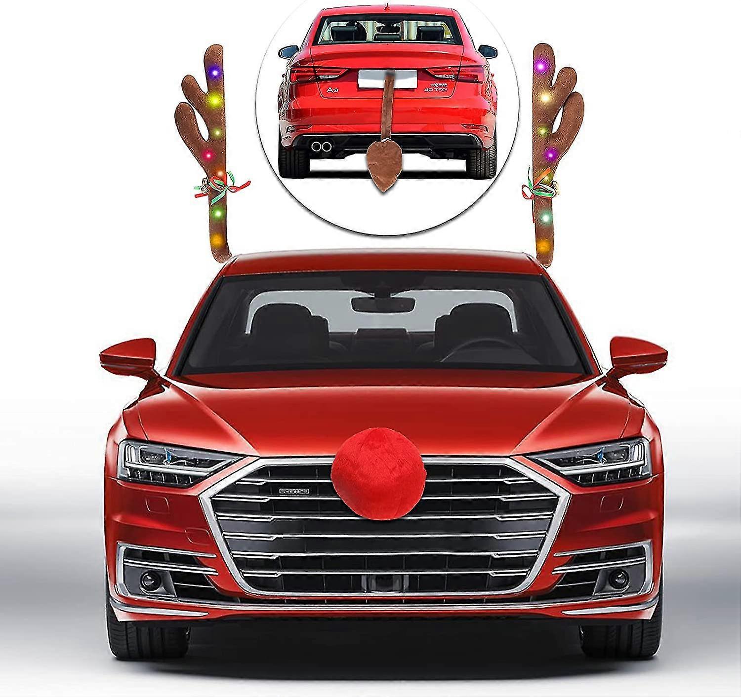 Car Deer Reindeer Antlers,car Reindeer Antlers Car Kit With Led Lights ...