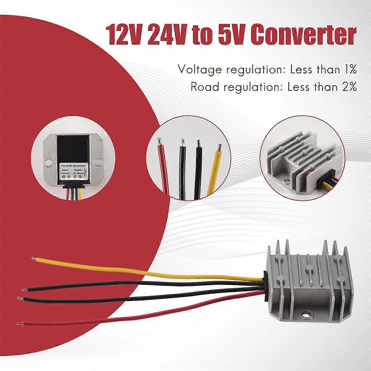 12V 24V to 5V 10A DC DC Converter Regulator 12 Volt to 5 Volt 50W Buck ...