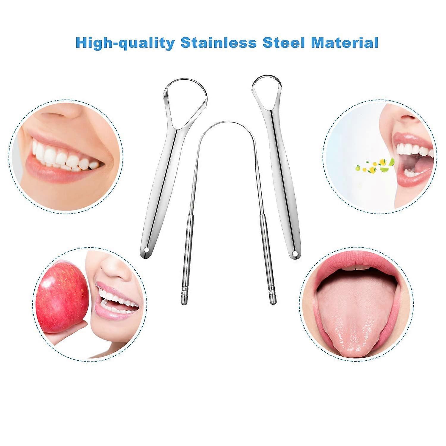 3 PCS Metal Tongue Scraper, Tongue Scrapers for Adults, Stainless Steel ...