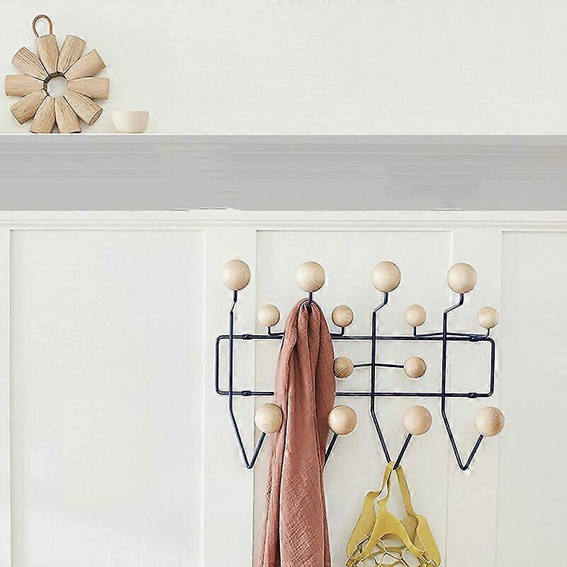 Wooden coat hook, ball, coat rack with 14 hooks, wall coat rack, clothes rail with colored balls ...