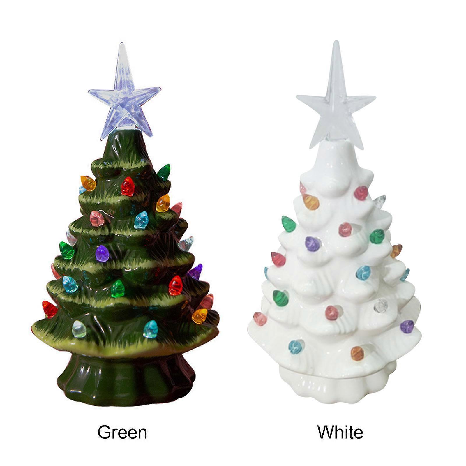 Tabletop Ceramic Christmas Tree with LED Lights, Hand-Painted | Fruugo UK
