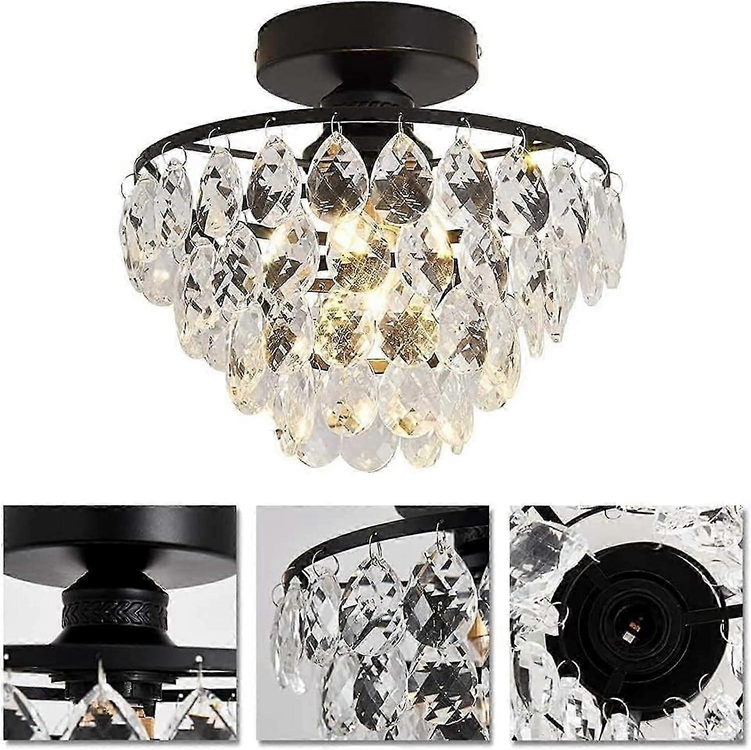 Modern Small Crystal Ceiling Light Mini Black Semi Flush Mount ...