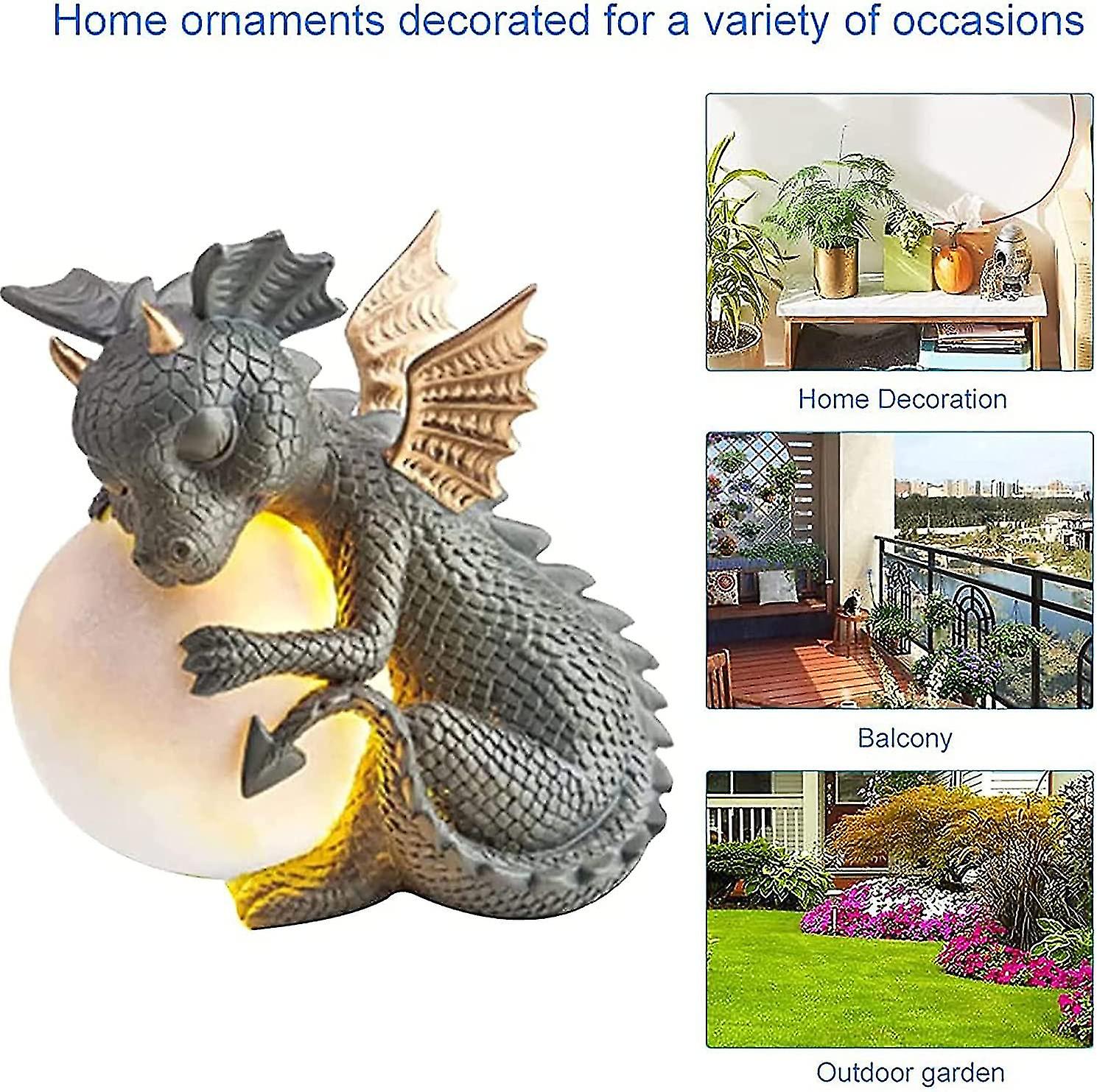 Dragon Statue Garden Figurine Solar Powered Led Lights Outdoor Statues ...
