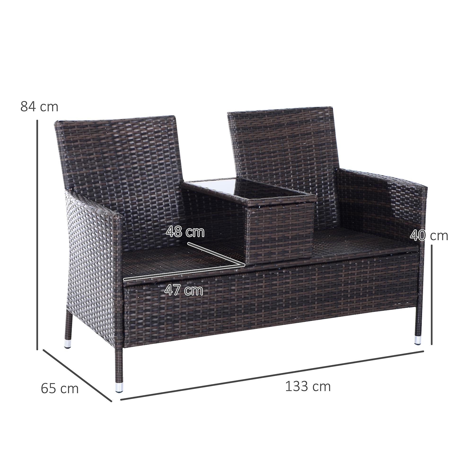 Outsunny Rattan Chair Garden Furniture Patio Companion Love Seat Table ...