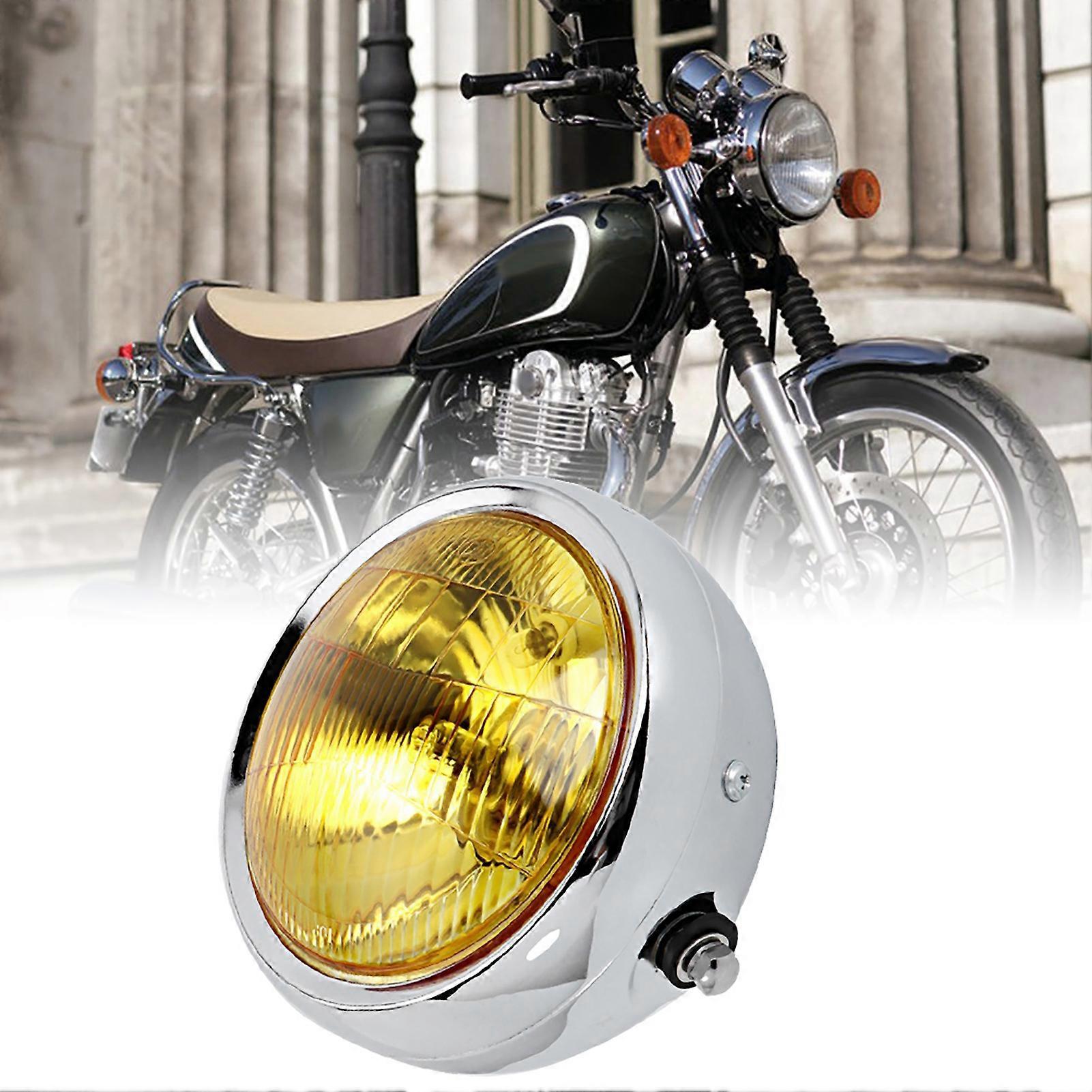 Retro Yellow Lens Motorcycle Round Modified Front Headlight Fits for ...