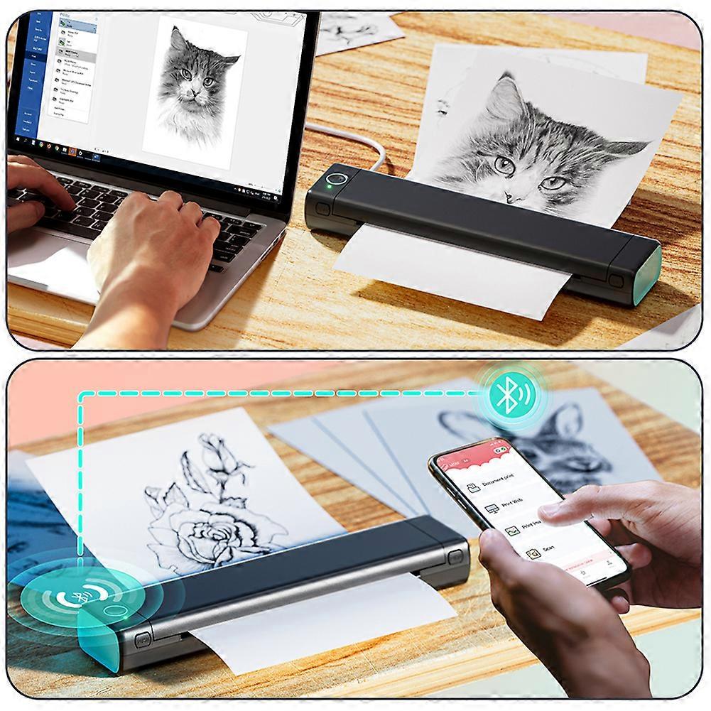 Small Mini Inkless Thermal Printer for A4 Rechargeable Lightweight ...