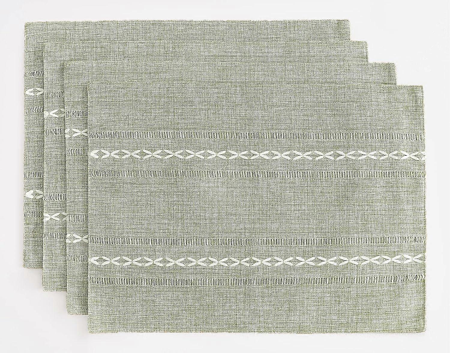 Set of 4 Cotton Linen Placemats, 30 x 50 cm Placemats Rustic Hemstitch Place Mats for Kitchen ...