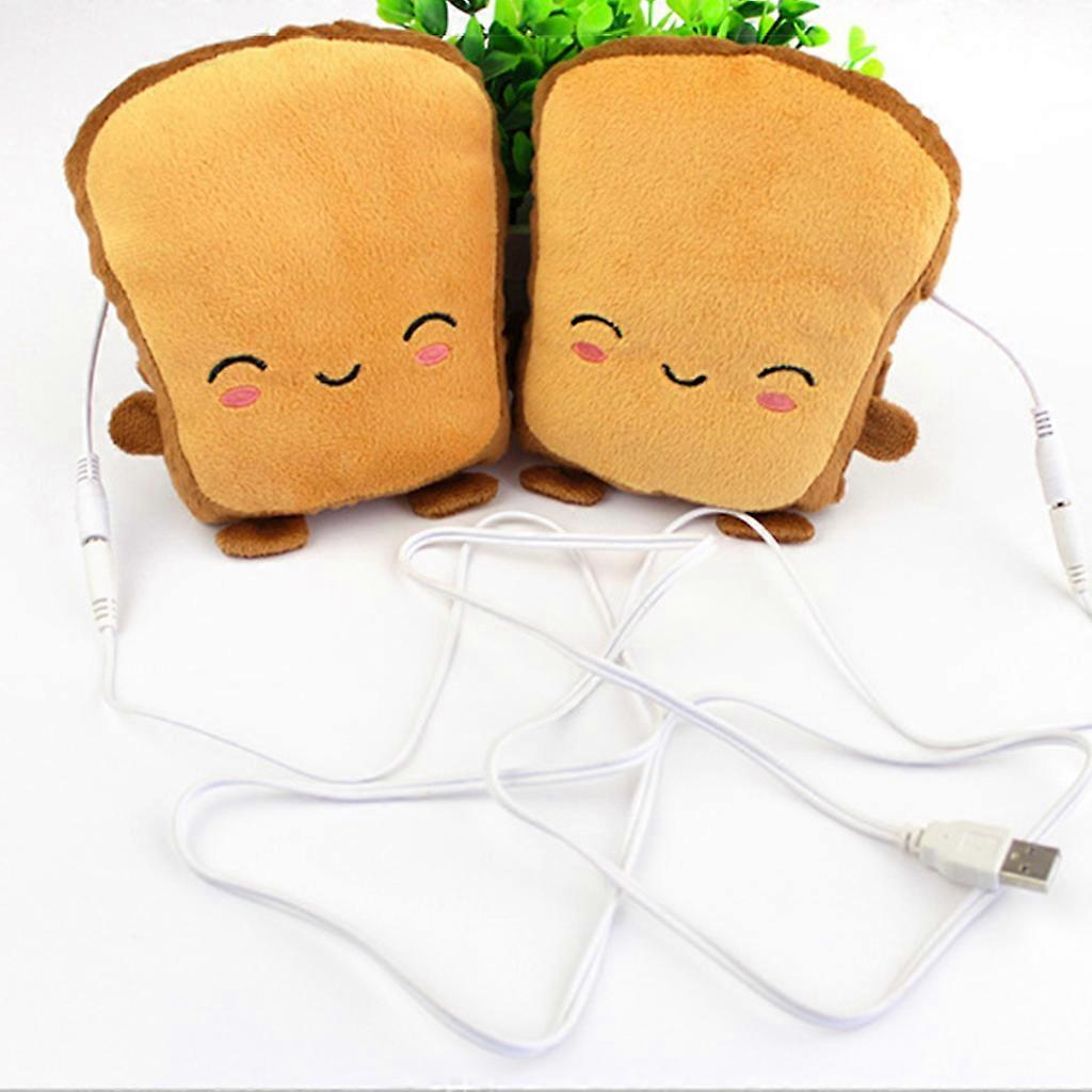 USB Heater Gloves 1Pair Cute Bread Toast Shape Hand Warmers Fingerless ...