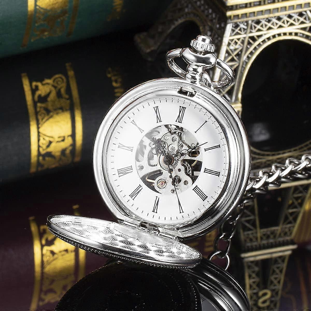 Pocket Watch Mechanical Skeleton Hand Wind Full Hunter Watch With T-bar ...