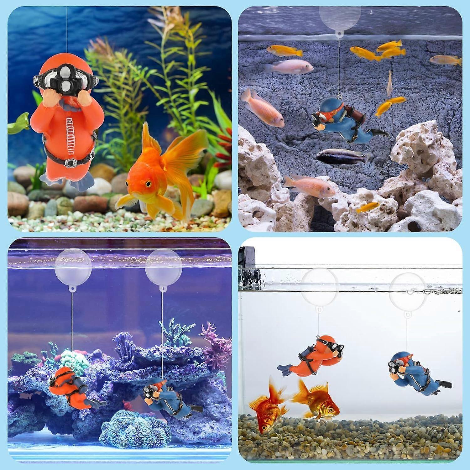 Set of 2 Floating Diver Aquarium Decorations, Floating Device Fish Tank ...