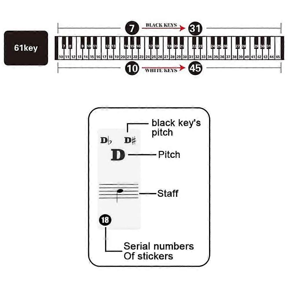 Piano Keyboard Stickers - 88/61/54/49/37 Keys, 52 White and 36 Black ...